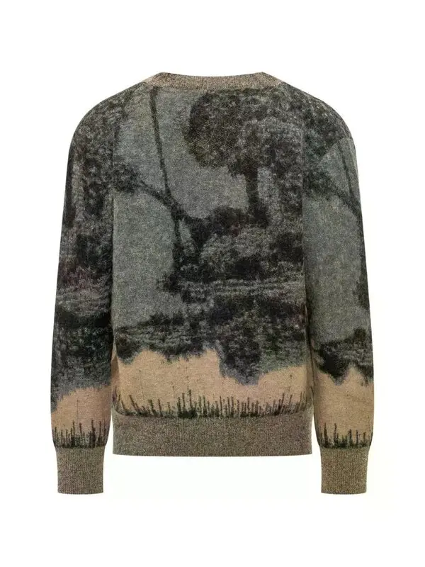 LANEUS Landscape-pattern V-neck Cardigan