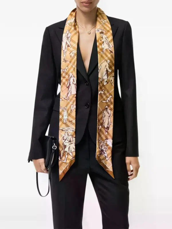 Burberry Skinny Check Mates Silk Scarf - Neutrals