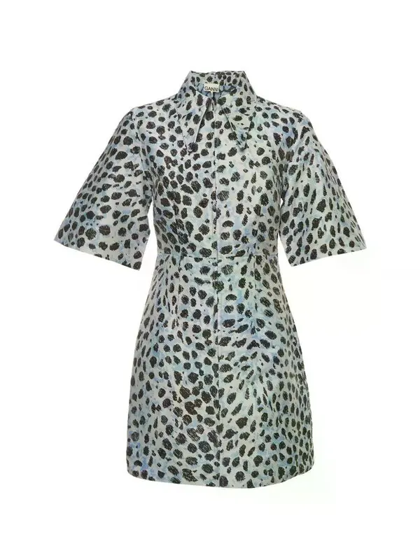 GANNI Leopard-print Collared Mini Dress