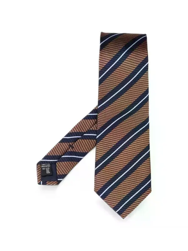 Giorgio Armani Striped Silk Tie - Brown