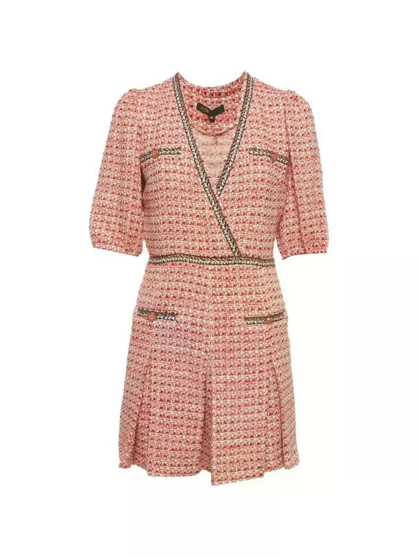 Maje Pleated Tweed Mini Dress