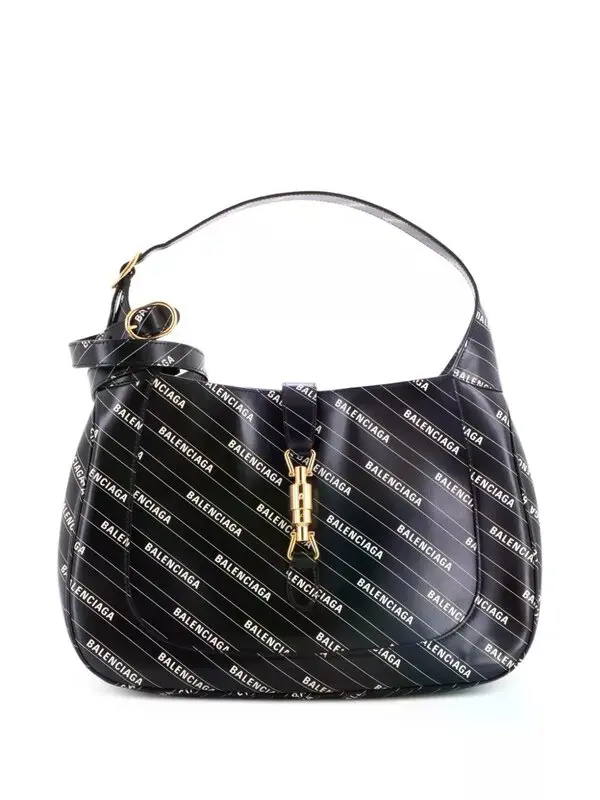 Gucci X Balenciaga The Hacker Project Jackie 1961 Printed Leather Medium Hobo Bag - Black
