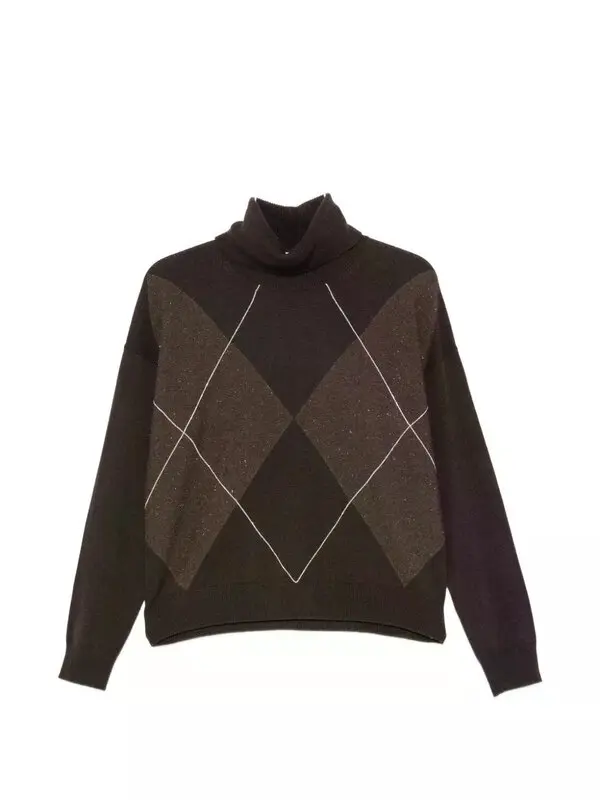 Peserico Argyle Roll-neck Sweater - Brown