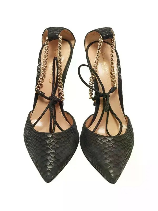 GIANVITO ROSSI Snakeskin-embossed Ankle-tie Pumps