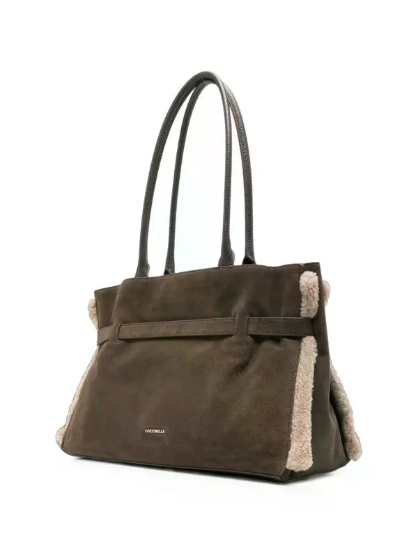 COCCINELLE Shearling-trim Suede Shoulder Bag