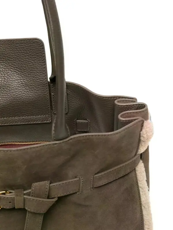 COCCINELLE Shearling-trim Suede Shoulder Bag