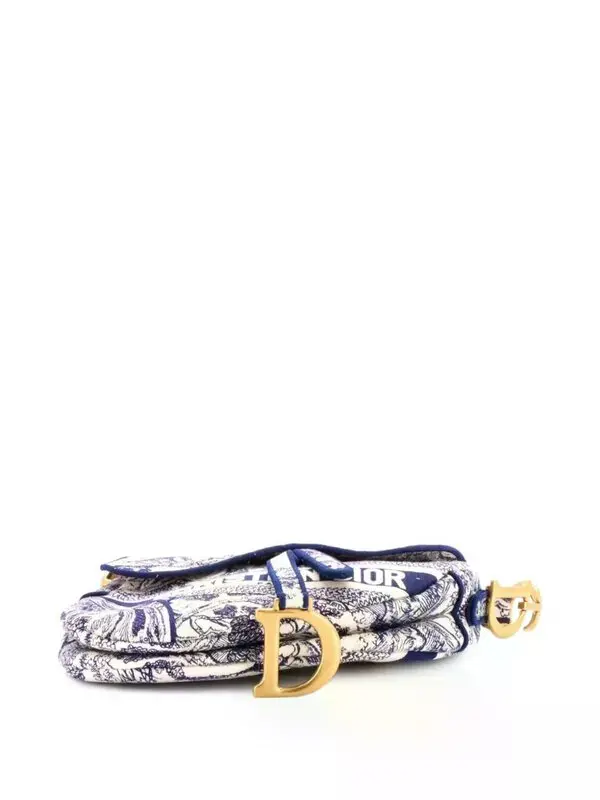 Dior Saddle Bag Logo Embroidered Canvas Medium Shoulder Bag - Blue