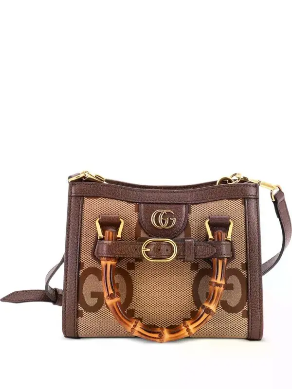 Gucci Diana Nm Bamboo Handle Tote Jumbo Gg Canvas Mini Shoulder Bag - Brown