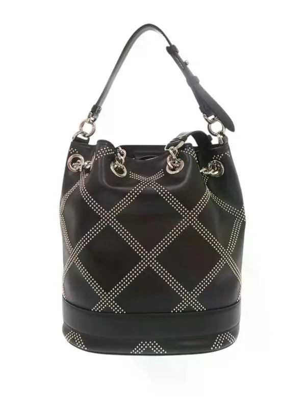 FERRAGAMO 2018-2021 Studded Leather Vara Bow Bucket Bag Satchel