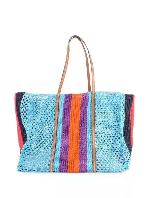Gucci Interlocking G Web Raffia With Leather Medium Tote Bag