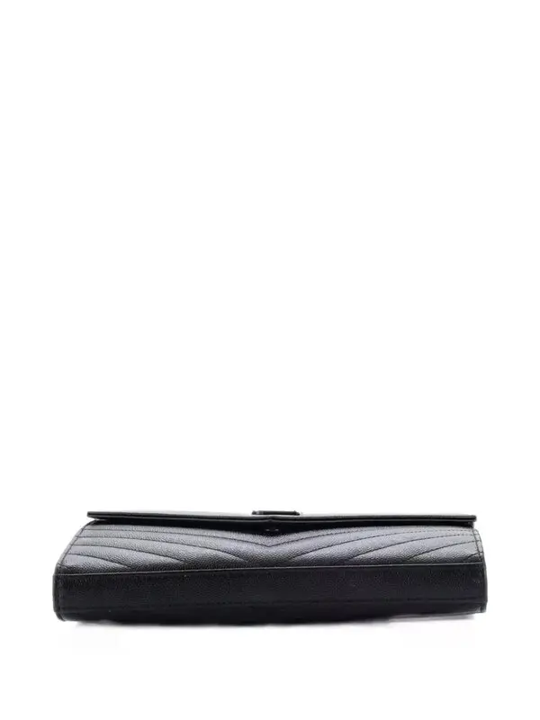 Saint Laurent Classic Monogram Wallet On Chain Matelasse Chevron Leather Medium Crossbody Bag - Black