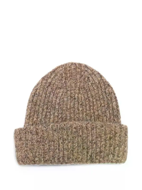 Soft Goat Marled Ribbed-knit Beanie Hat - Brown