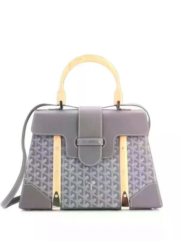 Goyard Mm Satchel Top Handle Bag Coated Canvas With Leather - Grey