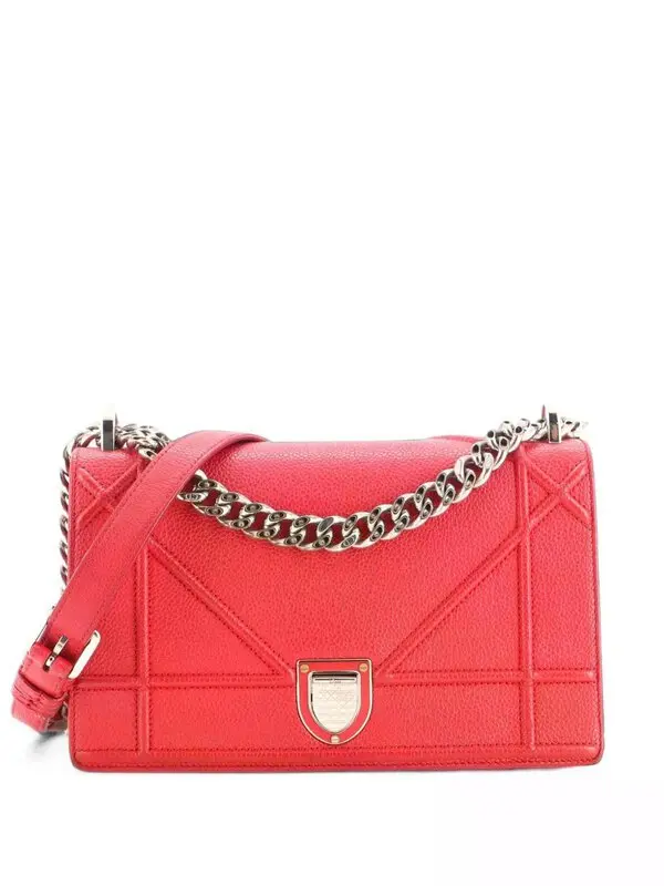 Dior Diorama Flap Bag Grained Calfskin Small Crossbody Bag - Red
