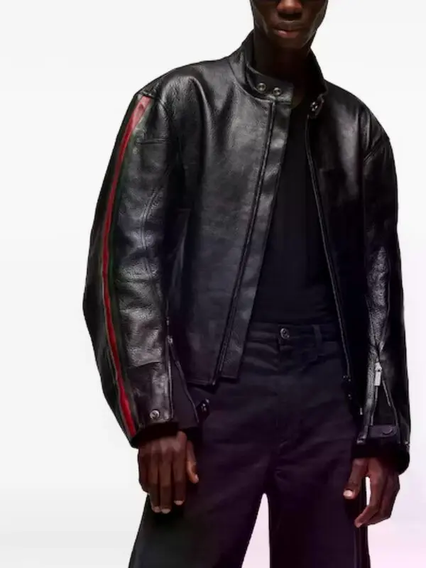 Gucci Leather Biker Jacket With Web