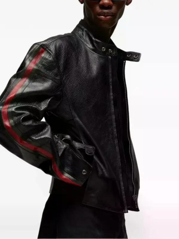Gucci Leather Biker Jacket With Web