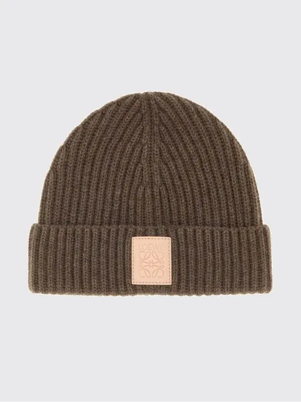Loewe Ribbed Pure Cashmere Beanie With Cuff And Logo Patch - Sand