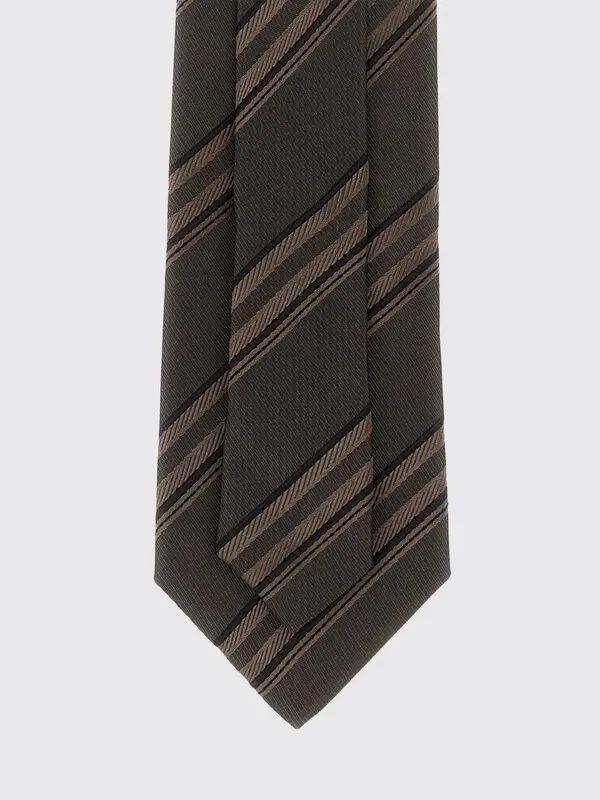 Brunello Cucinelli Regimental Pure Silk Tie With Logo Loop - Hazel