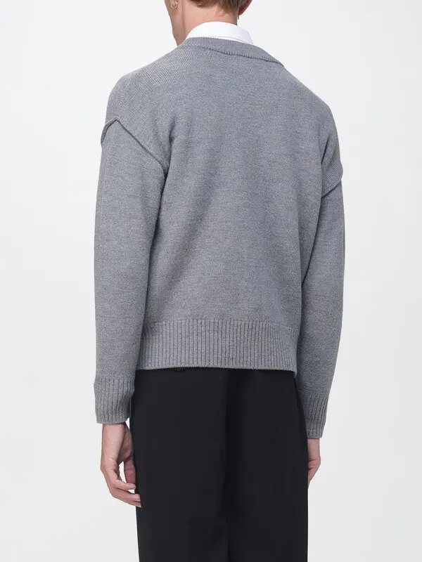 AMI Paris V-neck Wool Cardigan With Contrast Logo - Grey
