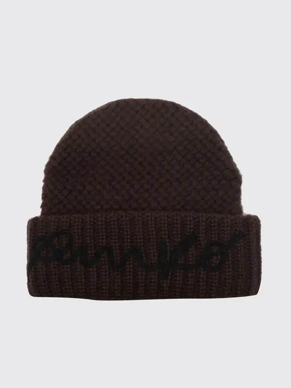 Pinko Rib-knit Beanie Hat With Cuff And Embroidered Logo - Brown