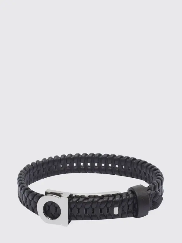 FERRAGAMO Adjustable Woven Leather Bracelet With Gancini Buckle - Brown