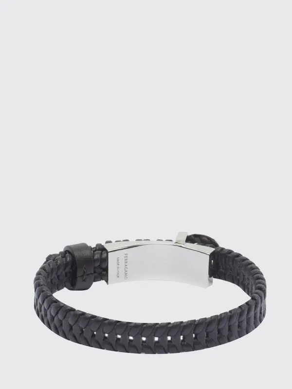 FERRAGAMO Adjustable Woven Leather Bracelet With Gancini Buckle