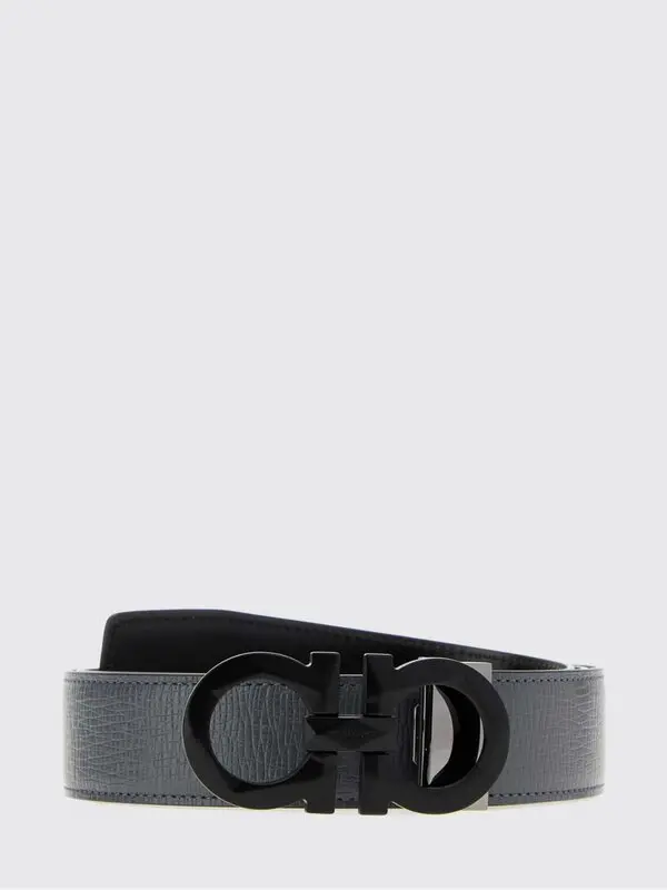 FERRAGAMO Reversible Leather Belt With Gancini Buckle - Black