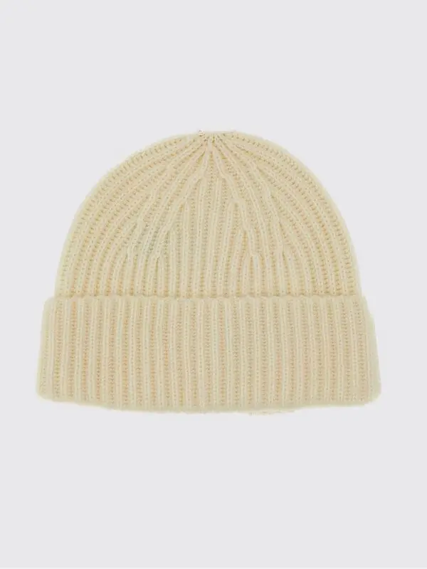 LISA YANG Ribbed 100% Cashmere Beanie Hat With Turn-up Cuff - White