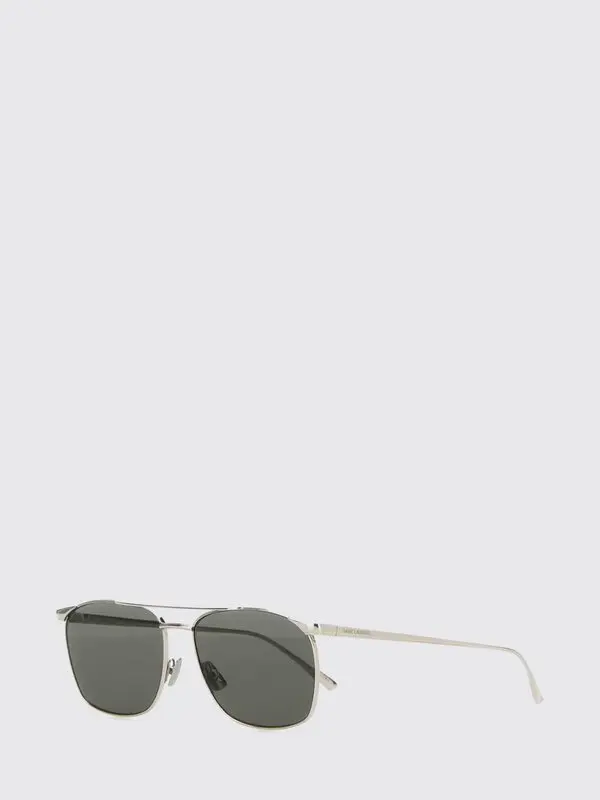 Saint Laurent Square Metal Sunglasses With Engraved Logo And Dark Lenses - Silver