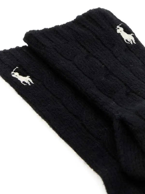 Polo Ralph Lauren Wool And Cashmere-blend Gloves With Embroidered Logo - Black