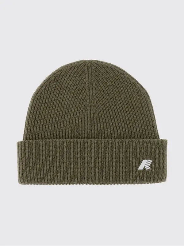 K-WAY Brice Ribbed Wool Beanie Hat With Turn-up Cuff And Rubber Logo - Green