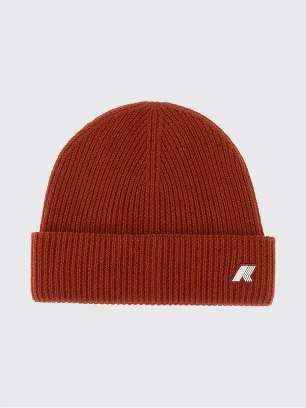 K-WAY Brice Ribbed Wool Beanie Hat With Turn-up Cuff And Rubber Logo - Red
