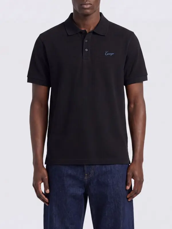 Kenzo Cotton Polo Shirt With Contrasting Embroidered Logo - Black