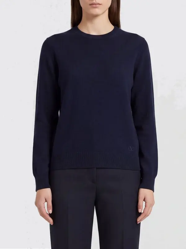 Valentino Garavani Slim Fit Crewneck Sweater In 100% Virgin Wool - Navy