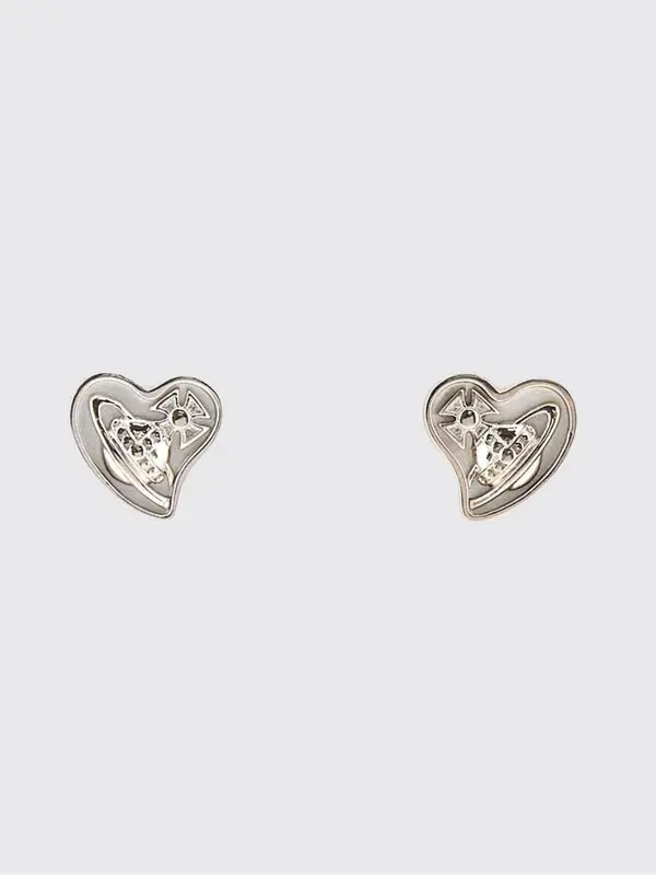 VIVIENNE WESTWOOD Faye Heart-shaped Earrings In Metal With Orb Logo - Platinum