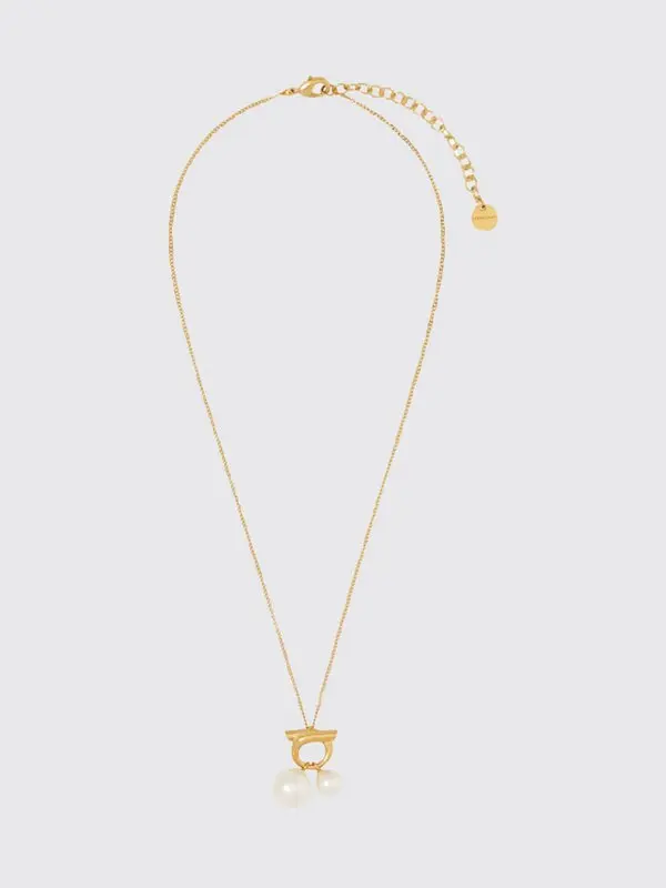 FERRAGAMO Tone Brass Necklace With Glass Pearls And Crystals