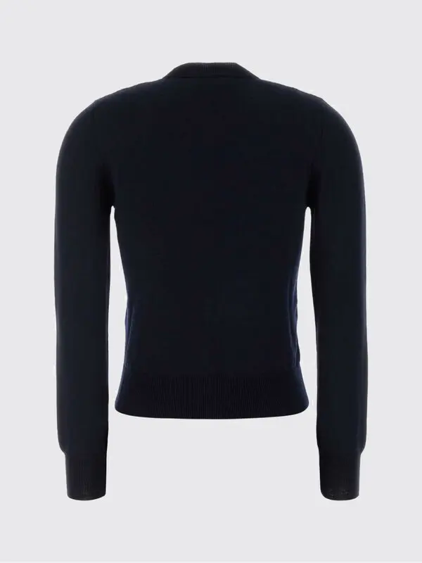 A.p.c. Crewneck Cardigan In Virgin Wool And Cotton Blend With Contrast Logo - Navy