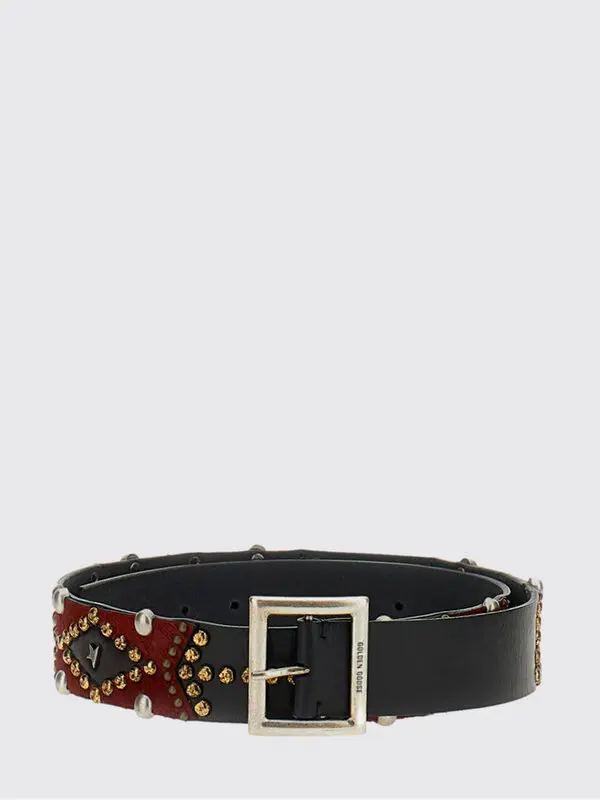 GOLDEN GOOSE Sierra Studded Leather Belt With Engraved Buckle - Black