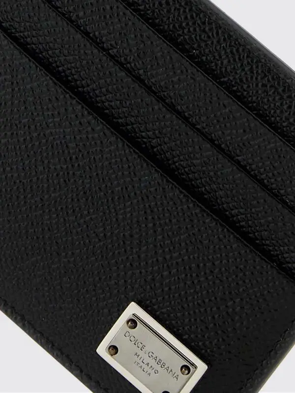 Dolce & Gabbana Grained Calfskin Flat Card Holder With Logo Plaque