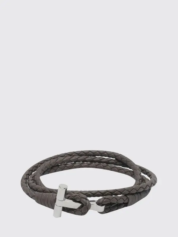 TOM FORD Multi-strand Woven Calfskin Leather Bracelet With Logo - Grey