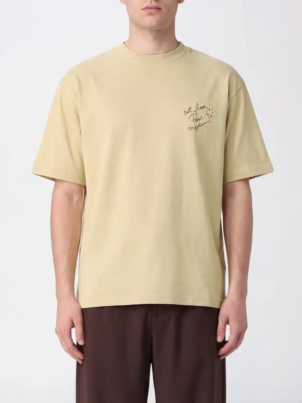 Drole De Monsieur Crewneck T-shirt With Contrast Logo And Dropped Shoulders - Ocher