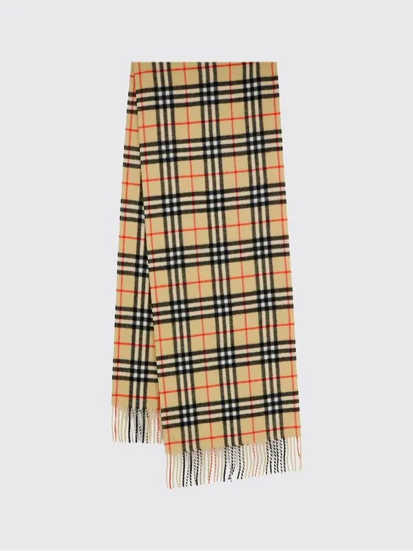 Burberry Check Cashmere Scarf With Fringed Edges - Sand