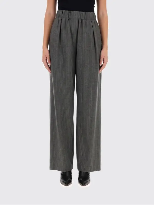 JIL SANDER Striped Wool Palazzo Pants With High Logo Waistband