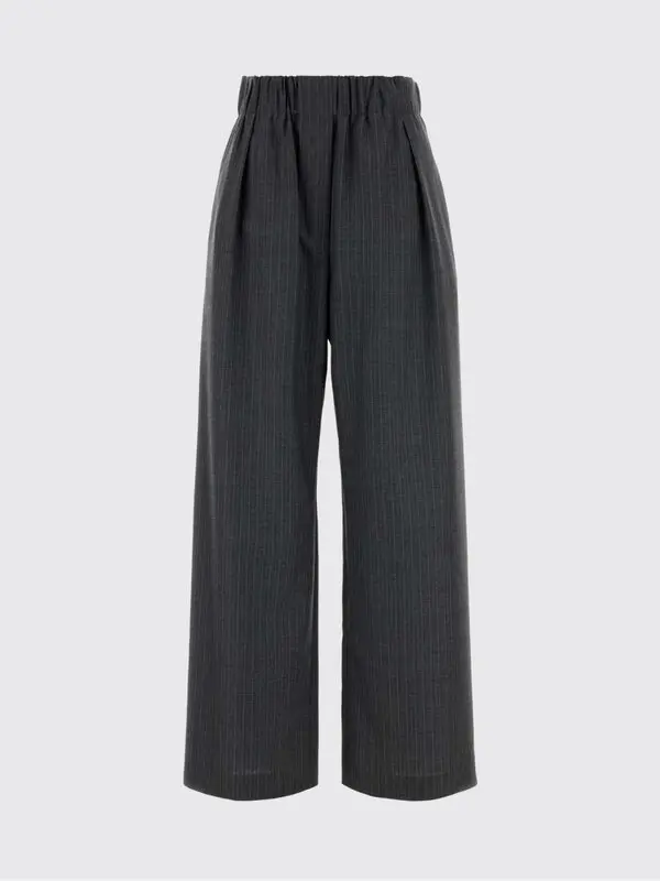 JIL SANDER Striped Wool Palazzo Pants With High Logo Waistband