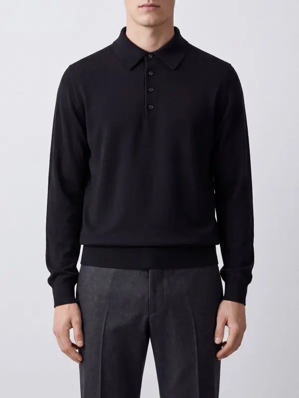 TOM FORD Long-sleeved Wool Knit Polo Shirt With Ribbed Trims
