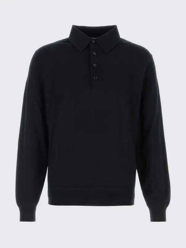 TOM FORD Long-sleeved Wool Knit Polo Shirt With Ribbed Trims