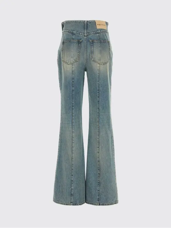 Alexander McQueen High-waisted Flared Jeans In Cotton Denim With Distressed Effect