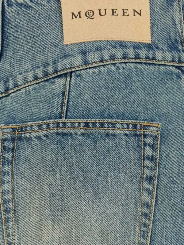 Alexander McQueen High-waisted Flared Jeans In Cotton Denim With Distressed Effect