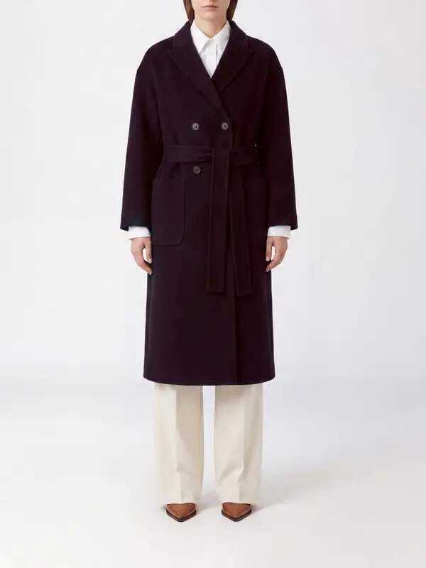 ANINE BING Double-breasted Long Coat In Wool And Cashmere Blend With Belt