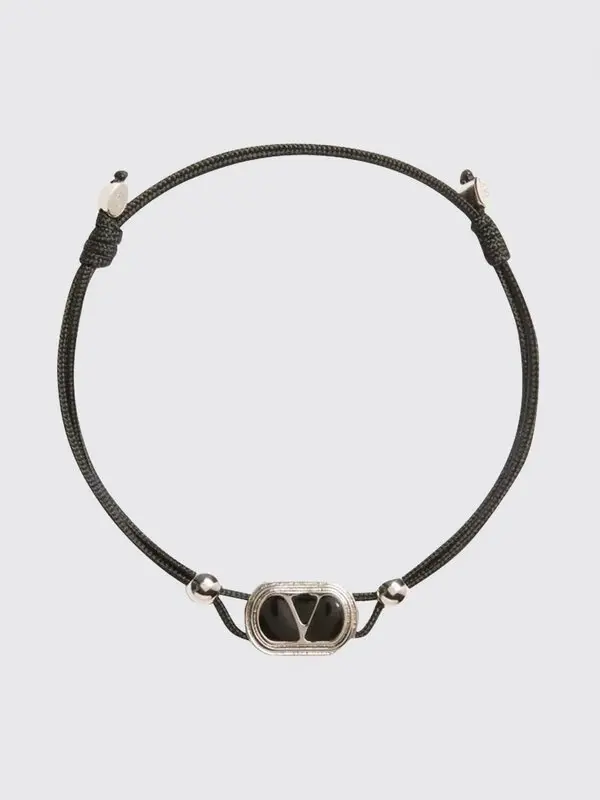 Valentino Garavani Vlogo Signature Cotton Bracelet With Drawstring Closure - Black